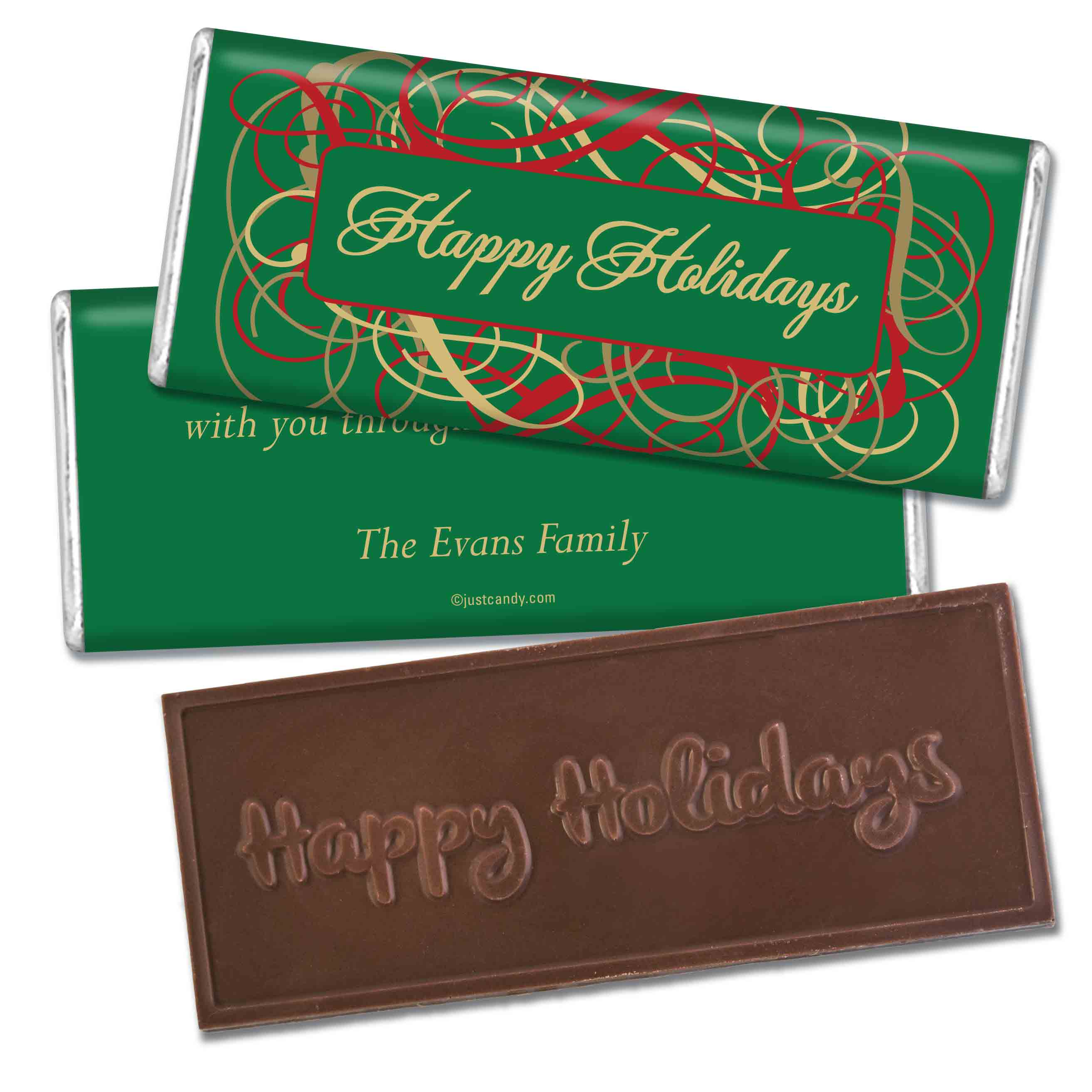 Chocolate Christmas Cards: Holiday Scrolls Engraved Happy Holidays Bar ...