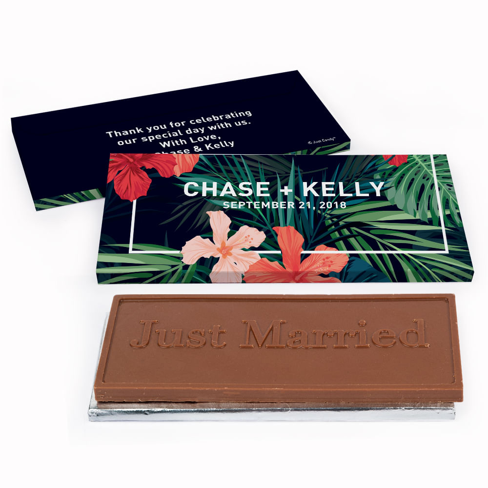 Deluxe Personalized Tropics Wedding Chocolate Bar in Gift Box - Whcandy.com