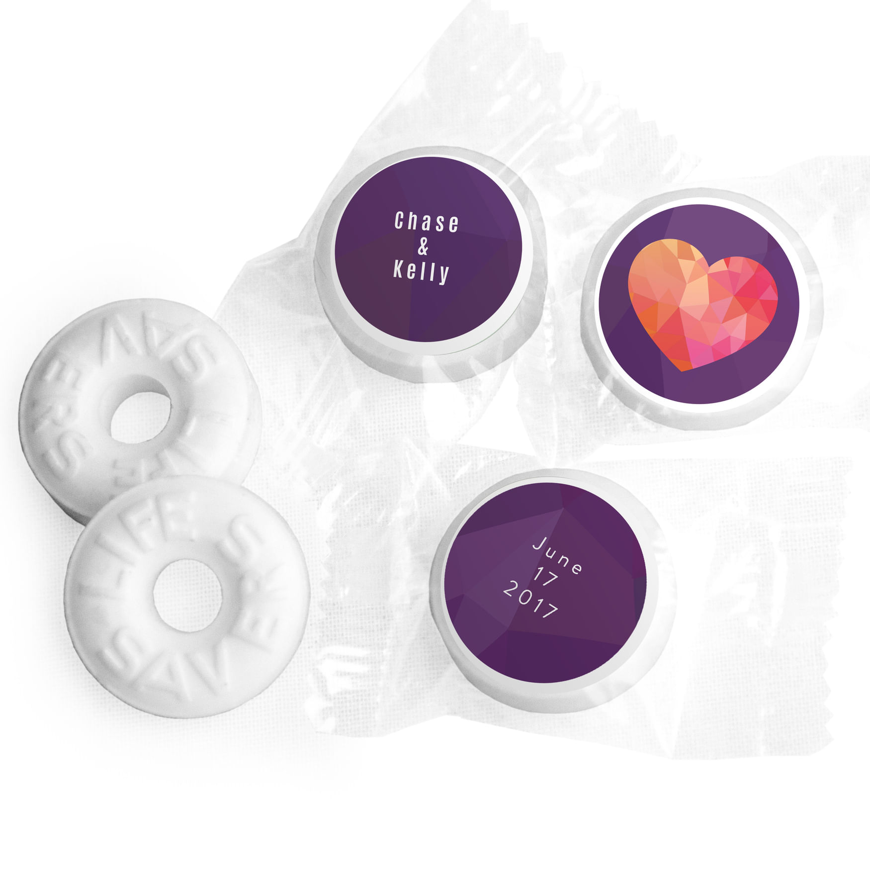 Personalized Mints Purple Heart Wedding Favors - Whcandy.com