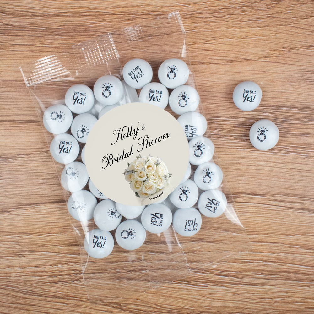 Personalized Bridal Shower Candy Bag with JC Chocolate Minis - White ...