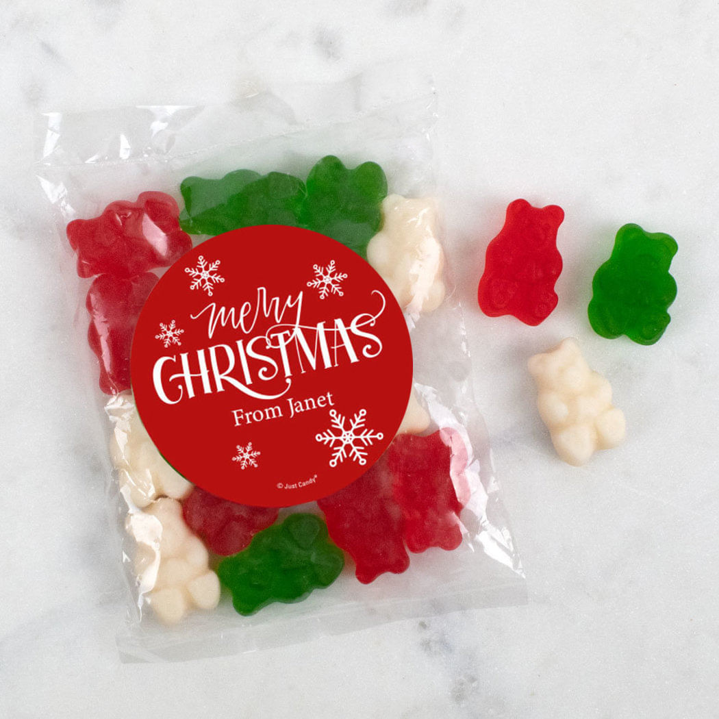 Personalized Christmas Merry Christmas Candy Bags with Gummi Bears ...