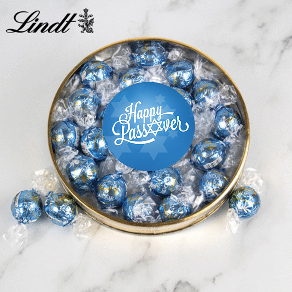 Personalized Happy Passover Large Gold Lindt Gift Tin - Whcandy.com