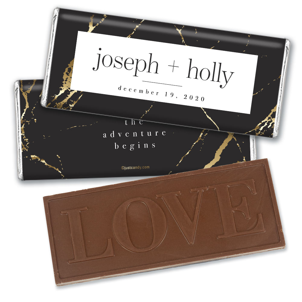 Personalized Black & Gold Marble Wedding Chocolate Bars - Whcandy.com