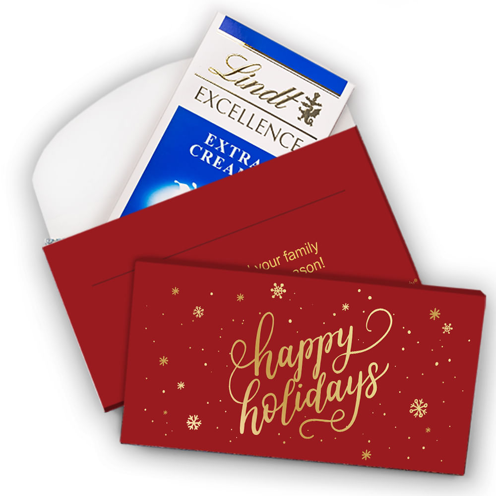 Deluxe Personalized Happy Holidays Snowflakes Lindt Chocolate Bar in ...