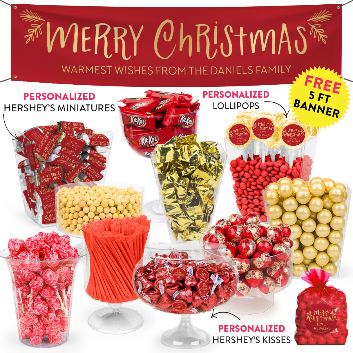 Personalized Joyful Gold Deluxe Candy Buffet - Containers Included ...