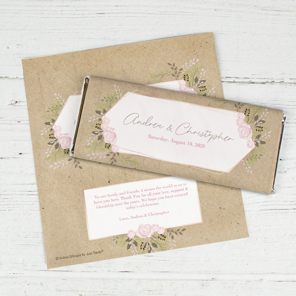 Personalized Botanical Border Wedding Chocolate Bar Wrappers - Whcandy.com