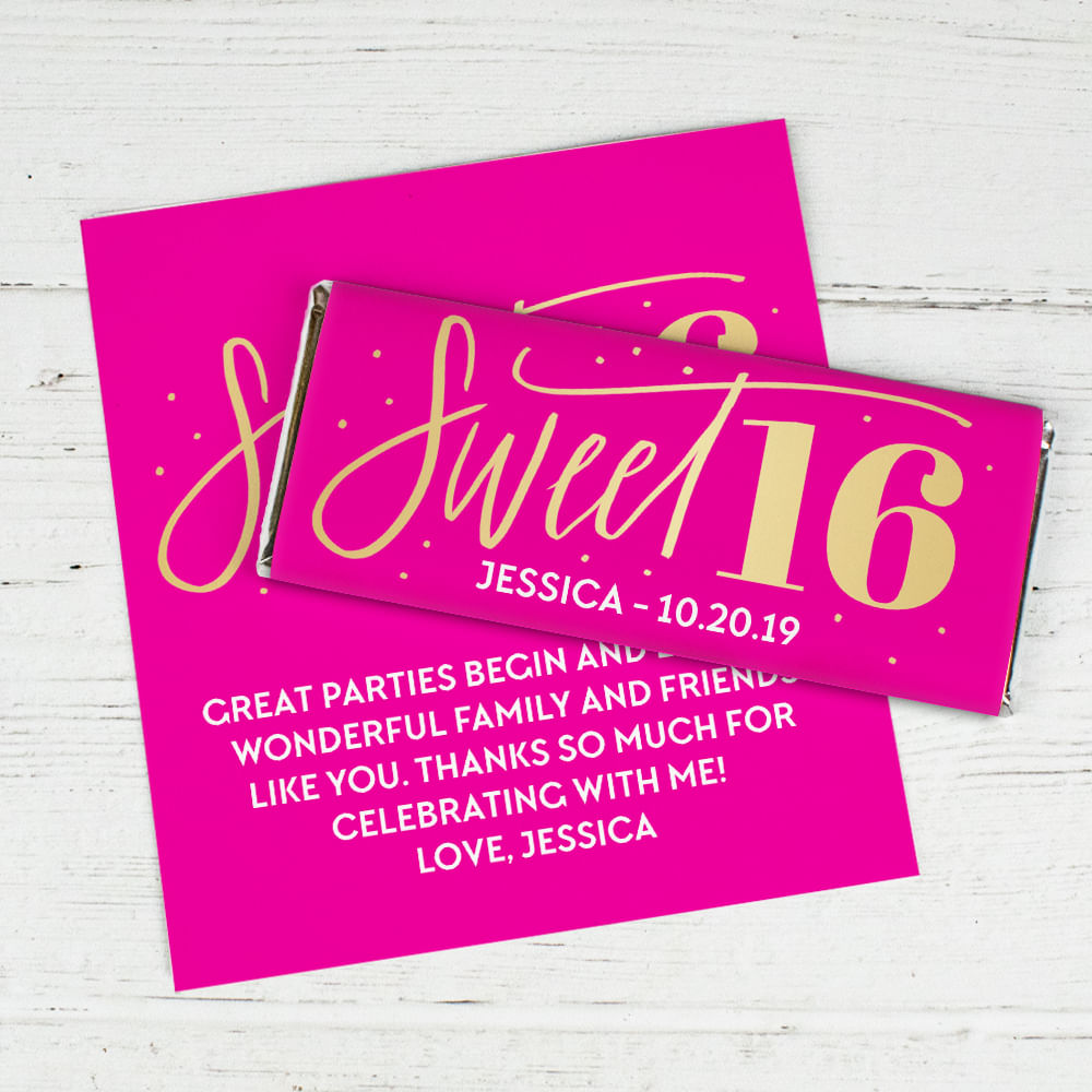 Personalized Bonnie Marcus Pink & Gold Sweet 16 Chocolate Bar Wrappers ...