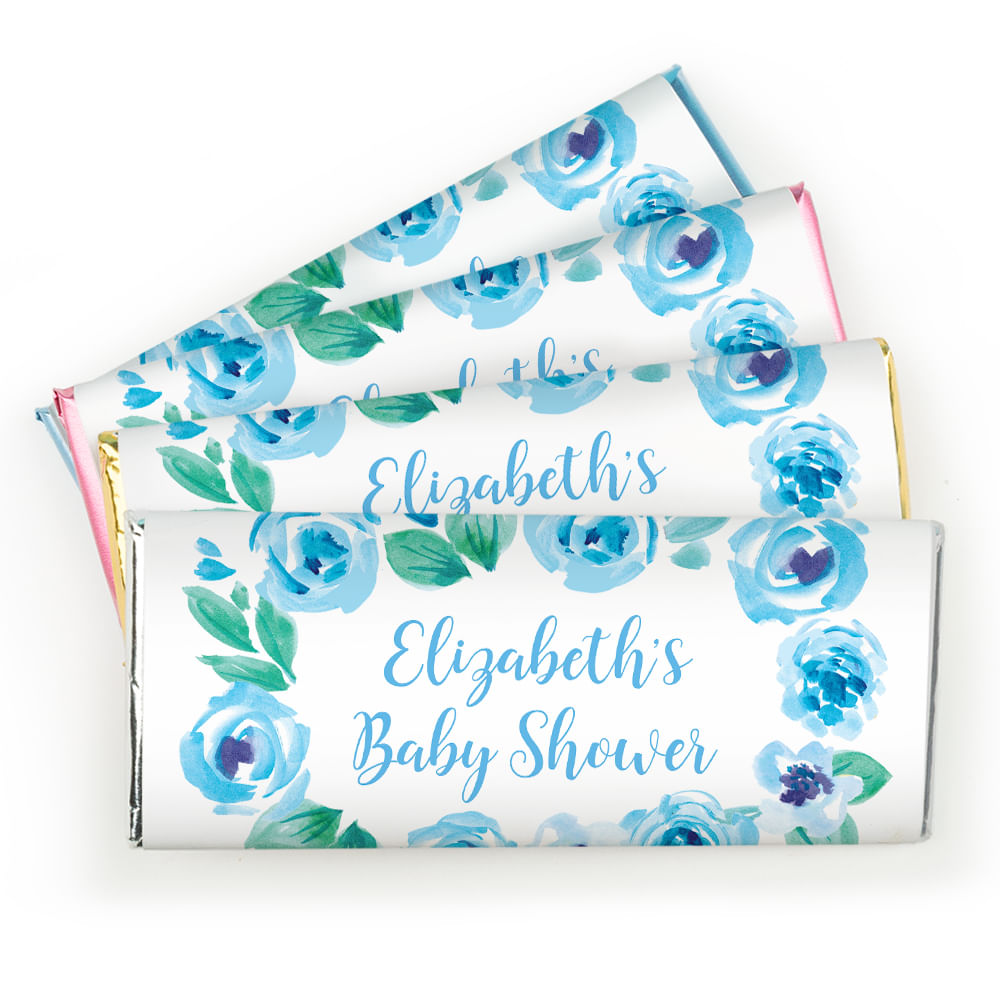 Personalized Bonnie Marcus Baby Shower Watercolor Flowers Chocolate Bar ...