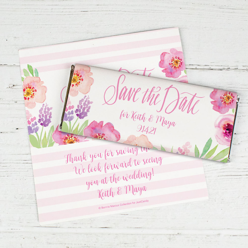 Floral Embrace Save the Date Favors Personalized Candy Bar - Wrapper ...