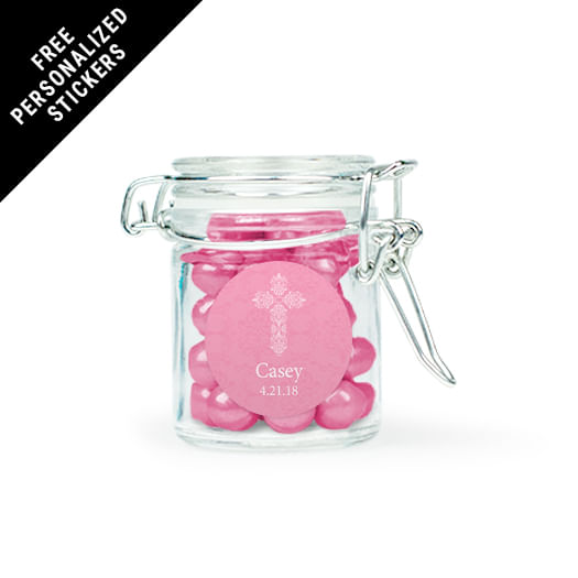Personalized Communion Round Latch Jar Elegant Cross (6 Pack) - Whcandy.com
